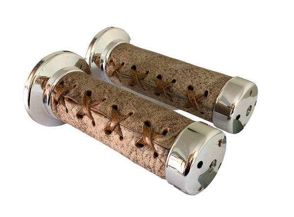 Custom Chopper Gauntlet Natural Stoned Leather with Chrome Tips - Brow ...